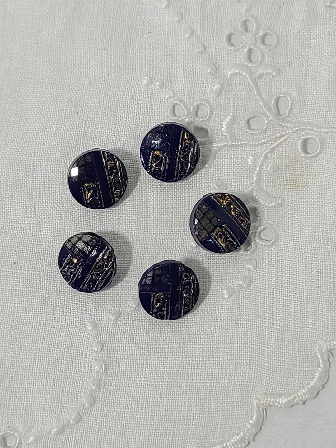 Antique Glass Buttons. Blue Shank Buttons W/gold Details. - Etsy