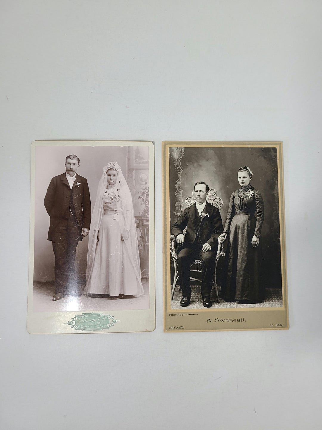 Antique Cabinet Card Photographs. Lot of 2 Victorian Couples ...
