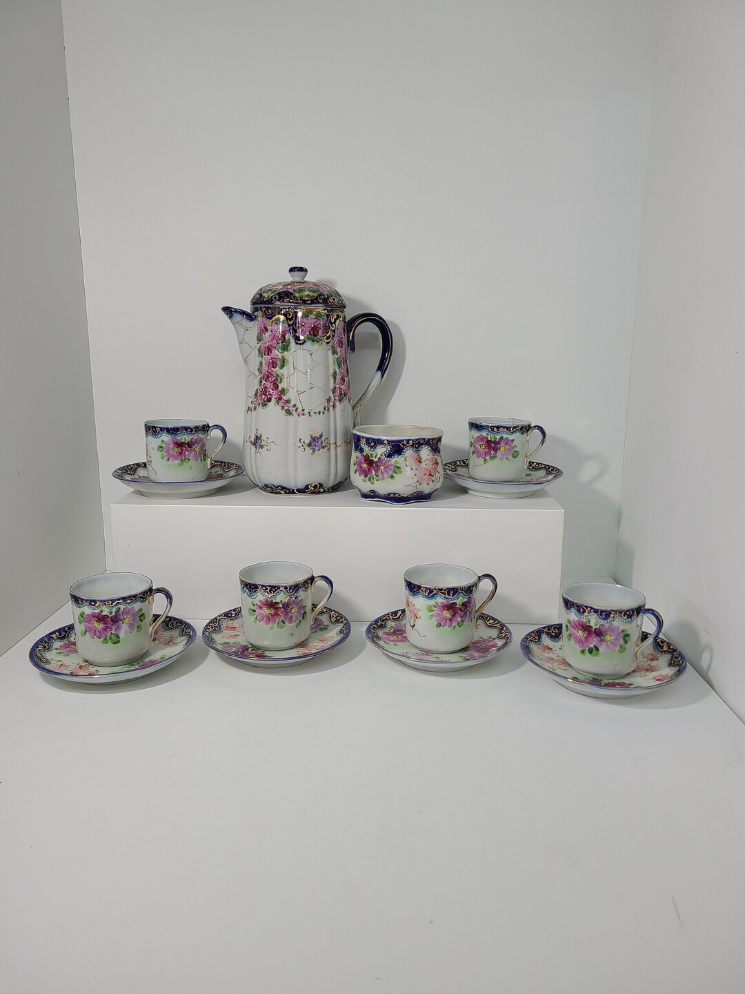 Antique Nippon Hand Painted Hot Chocolate Set. Cobalt Blue Porcelain ...