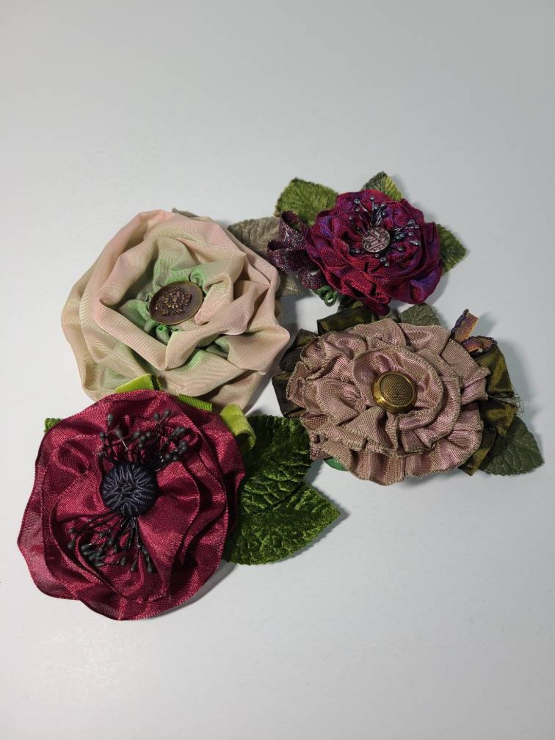Ribbon Flower Corsages W/vintage Buttons and Millinery Supplies. Hat ...