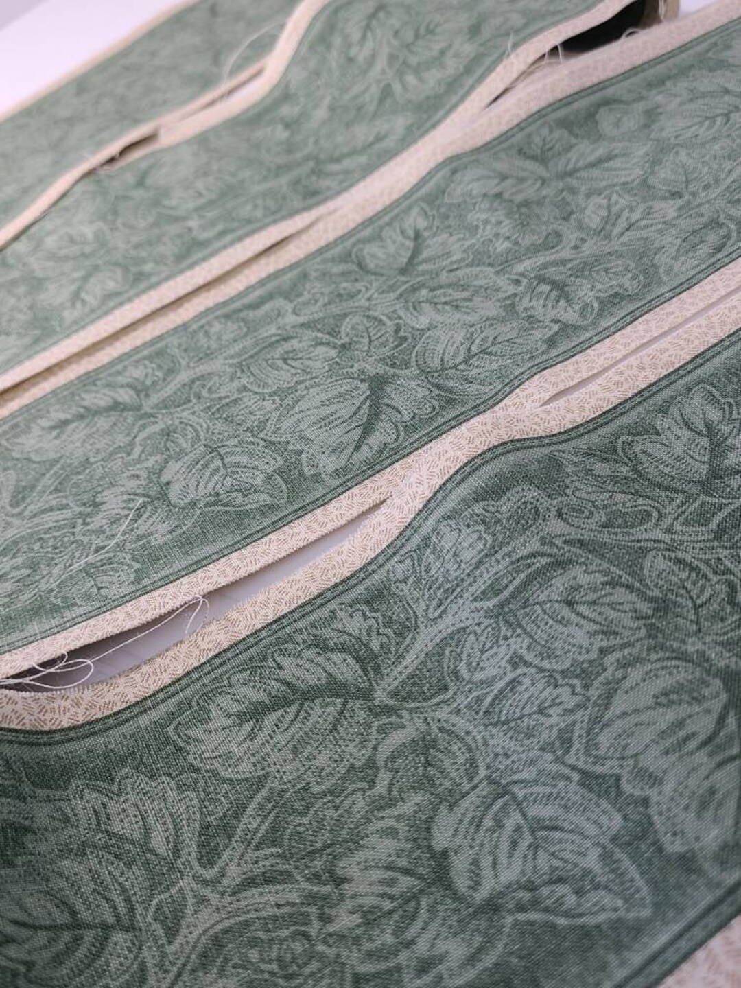 Vintage Green Fabric Scraps. Lot of 2 Pieces 64" Long. Green Leaf ...