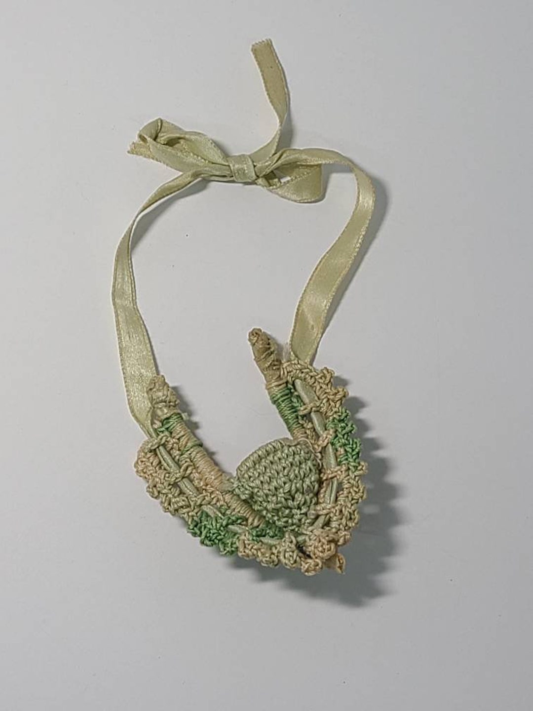 Antique Crocheted Wishbone Thimble Holder. Victorian Style Green ...