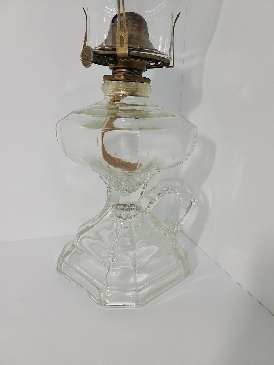 Antique Clear Glass Oil Lamp With Finger Handle. Farmhouse Decor. - Etsy