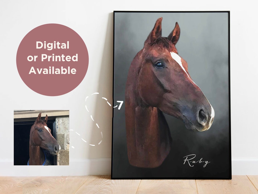 Custom Horse Portrait | Digital Printable Photo Gift | Horse Memorial ...