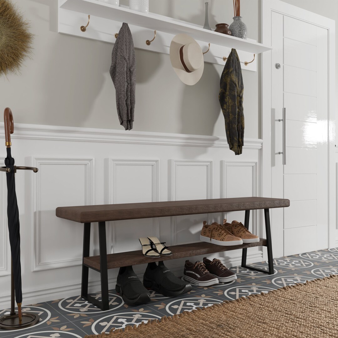 Dark Walnut Shoe Storage With Bench Rustic Farmhouse Shoe - Etsy Australia