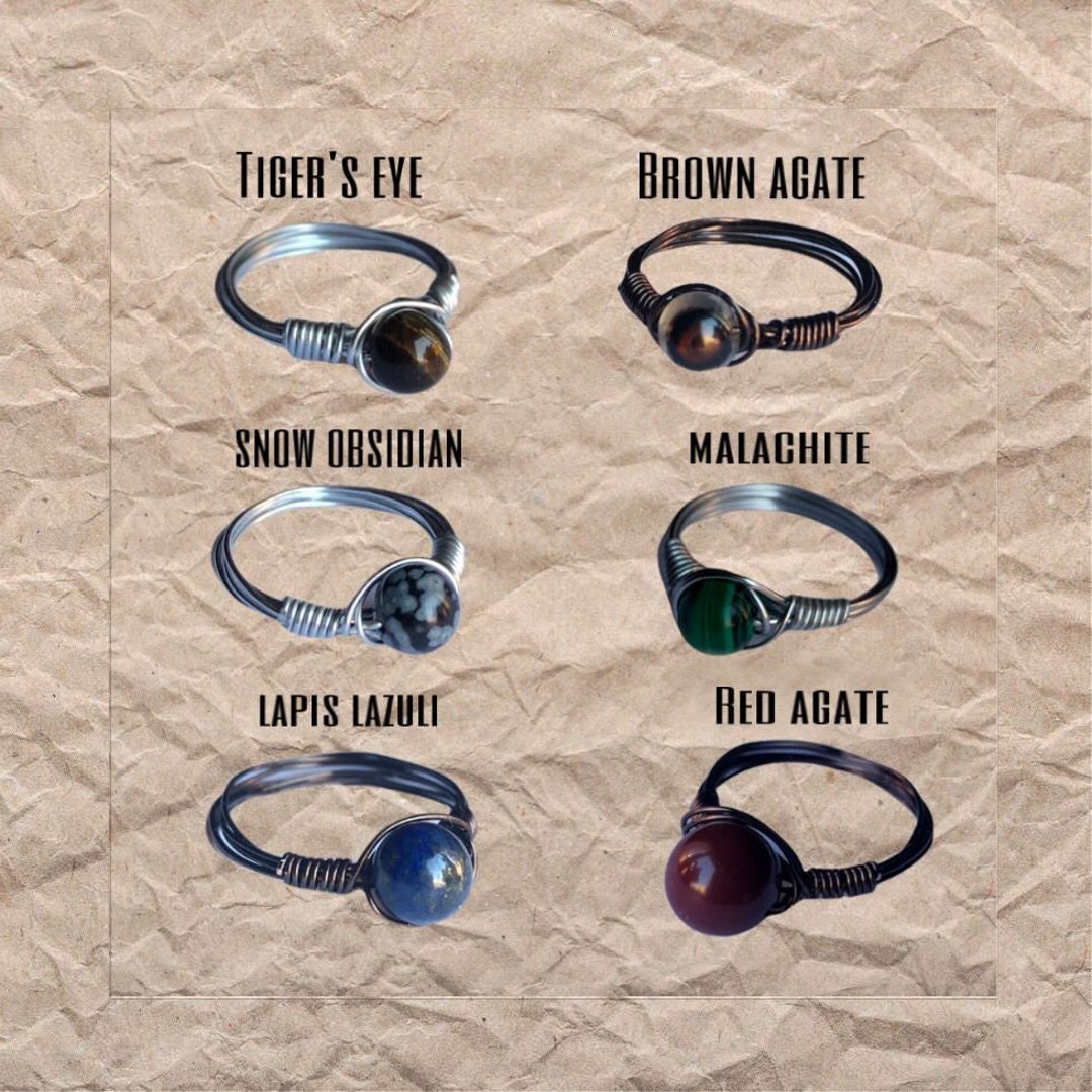Round Crystal Gemstone Rings Wrapped in Wire/ Healing Stone Rings - Etsy