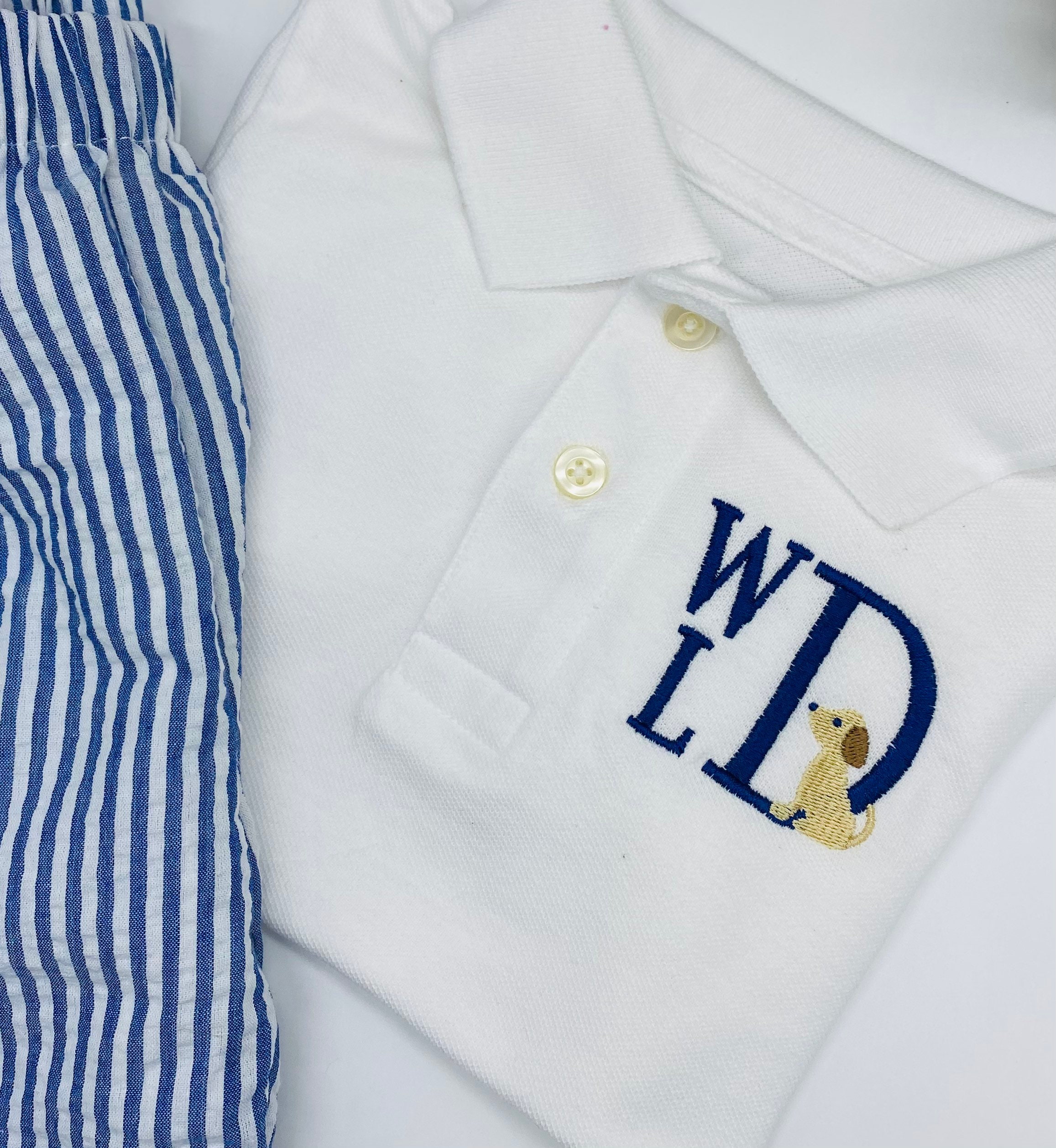 Monogram White Polo Boys Toddler With Puppy Quality Cotton - Etsy