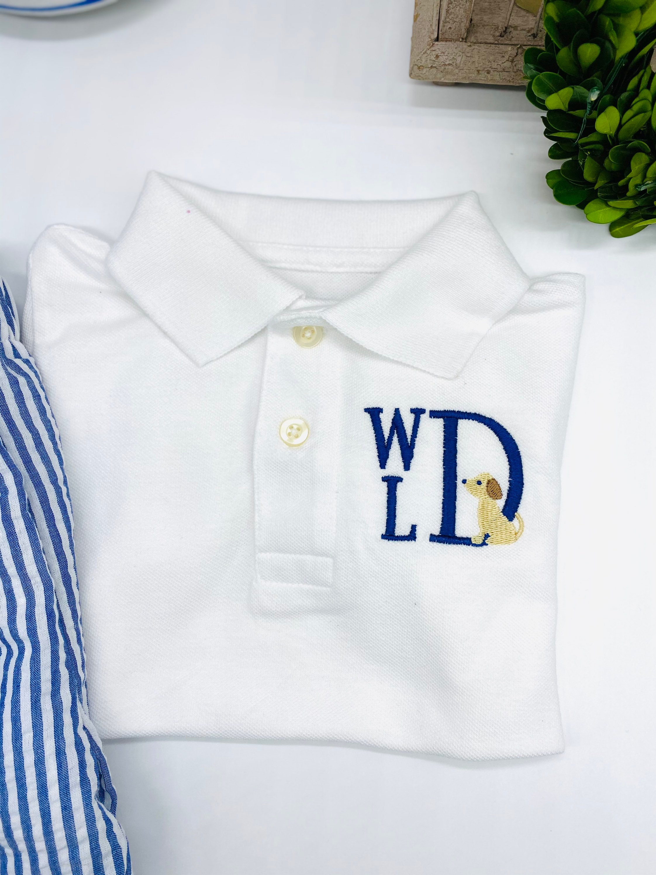 Monogram White Polo Boys Toddler With Puppy Quality Cotton - Etsy