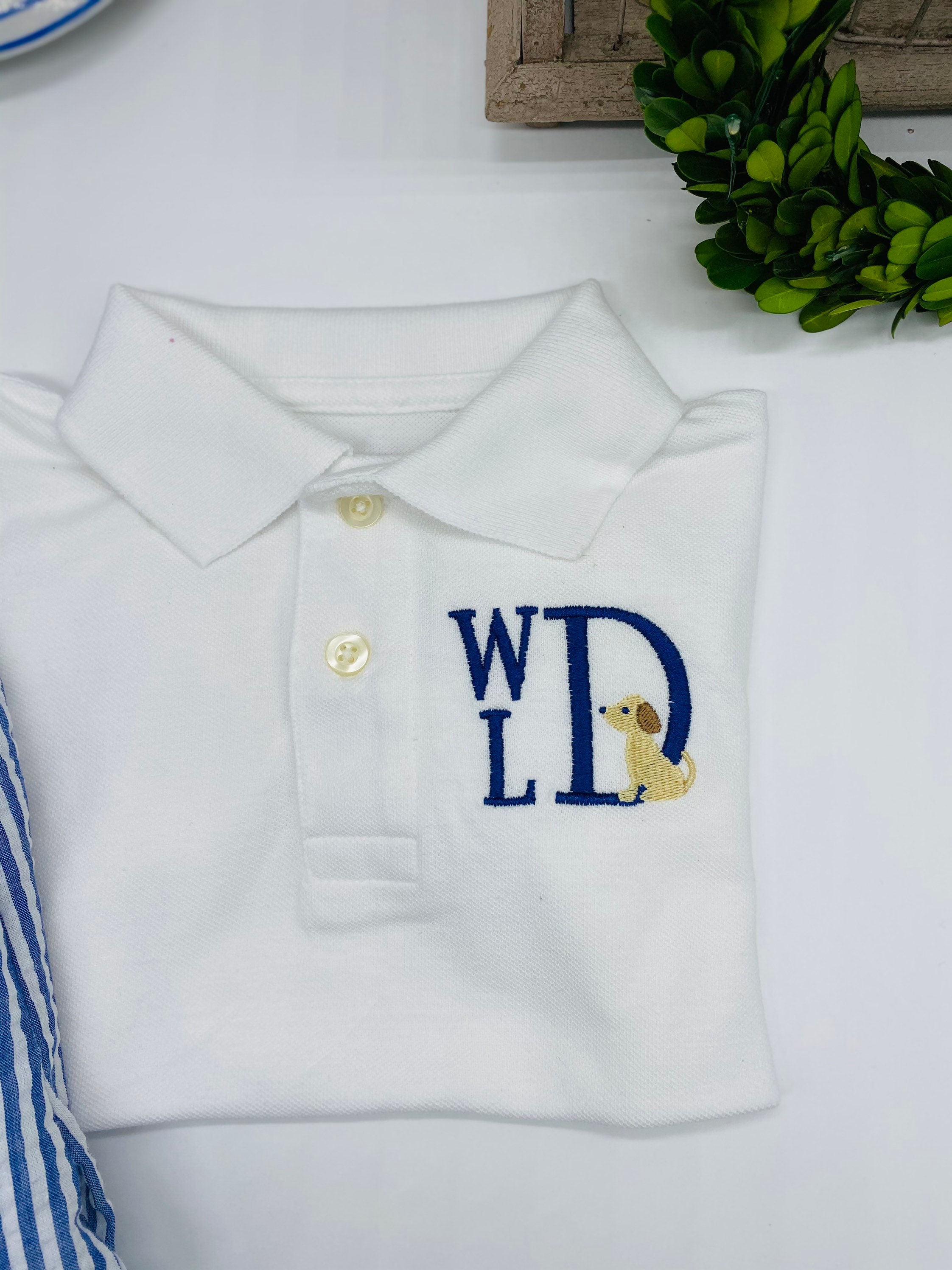 Monogram White Polo Boys Toddler With Puppy Quality Cotton - Etsy