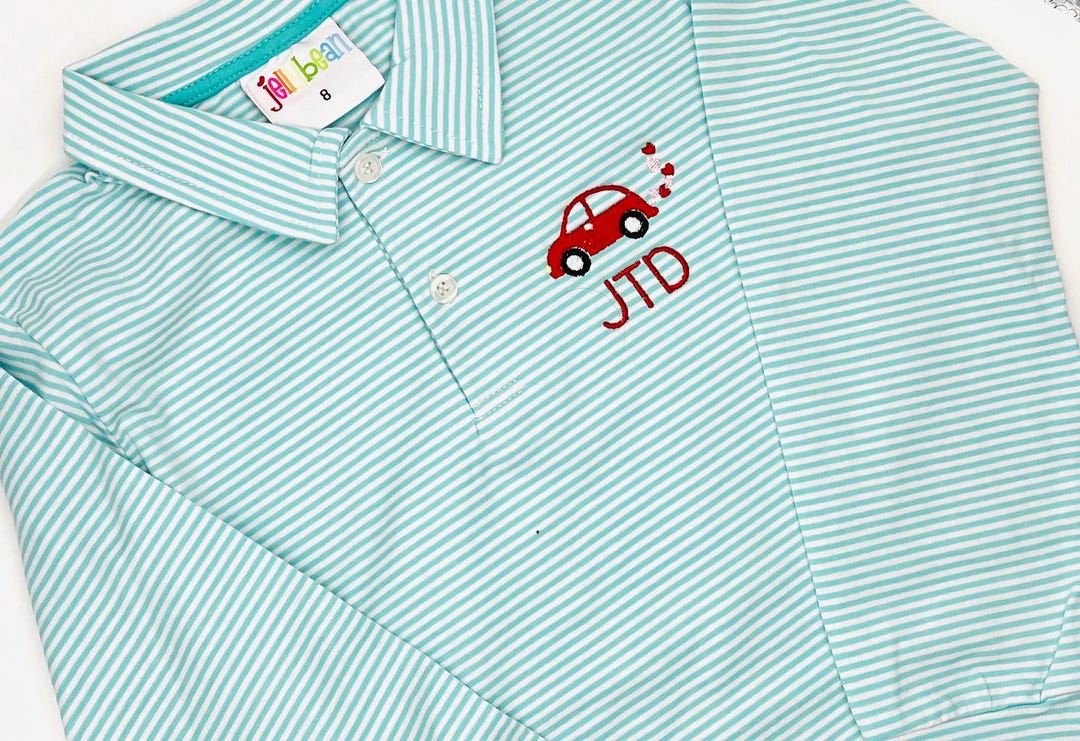Valentine Polo Light Mint Green Striped Boys Toddler Long Sleeve Polo ...