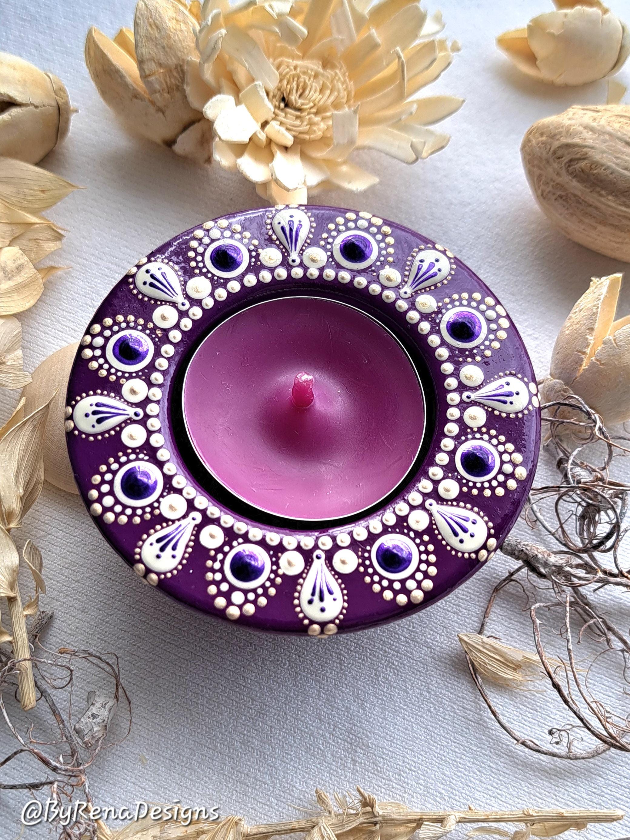 Beautiful Bright Purple Mandala Heart Ring Dish and Tea Light Gift Set ...