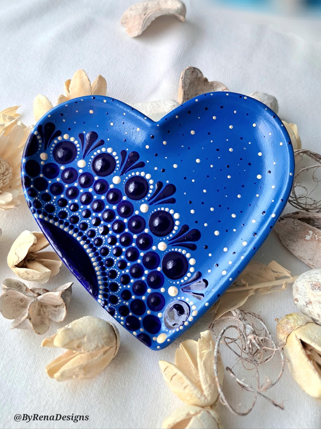 Hand-painted Celestial Mandala Heart Ring Dish | Cobalt Blue Trinket ...