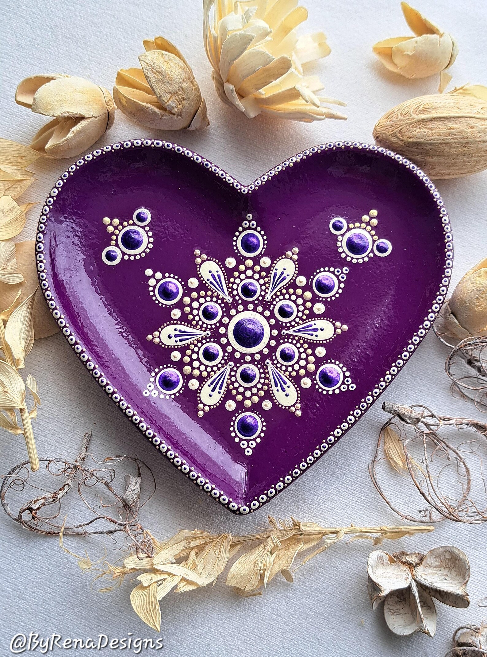 Beautiful Bright Purple Mandala Heart Ring Dish and Tea Light Gift Set ...