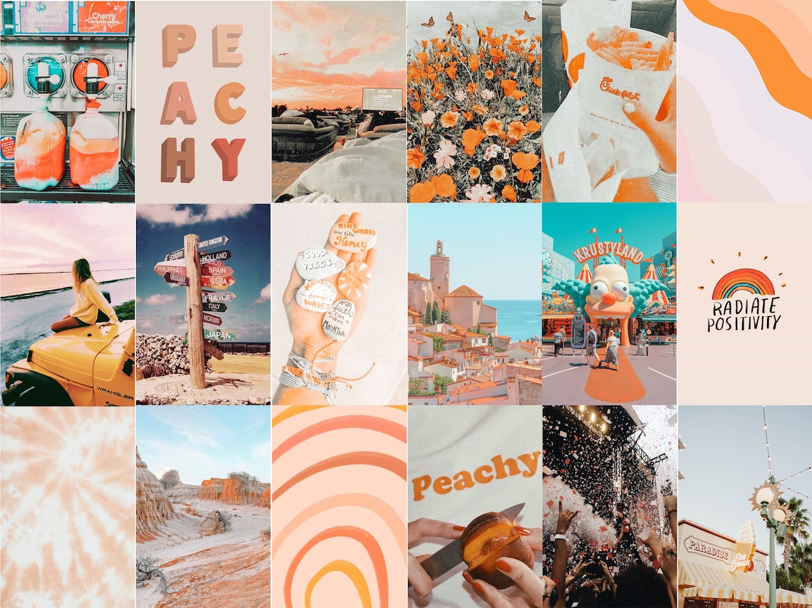 Peach Aesthetic Wall Collage Kit Aesthetic Room Decor Bild Etsy