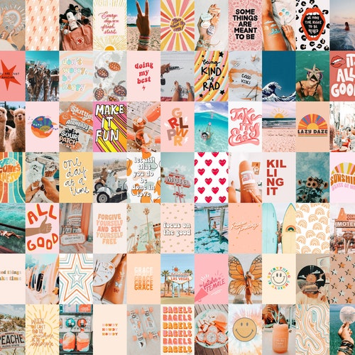 Peachy Pink Aesthetic Wall Collage Kit Vsco Girl Room Decor Etsy