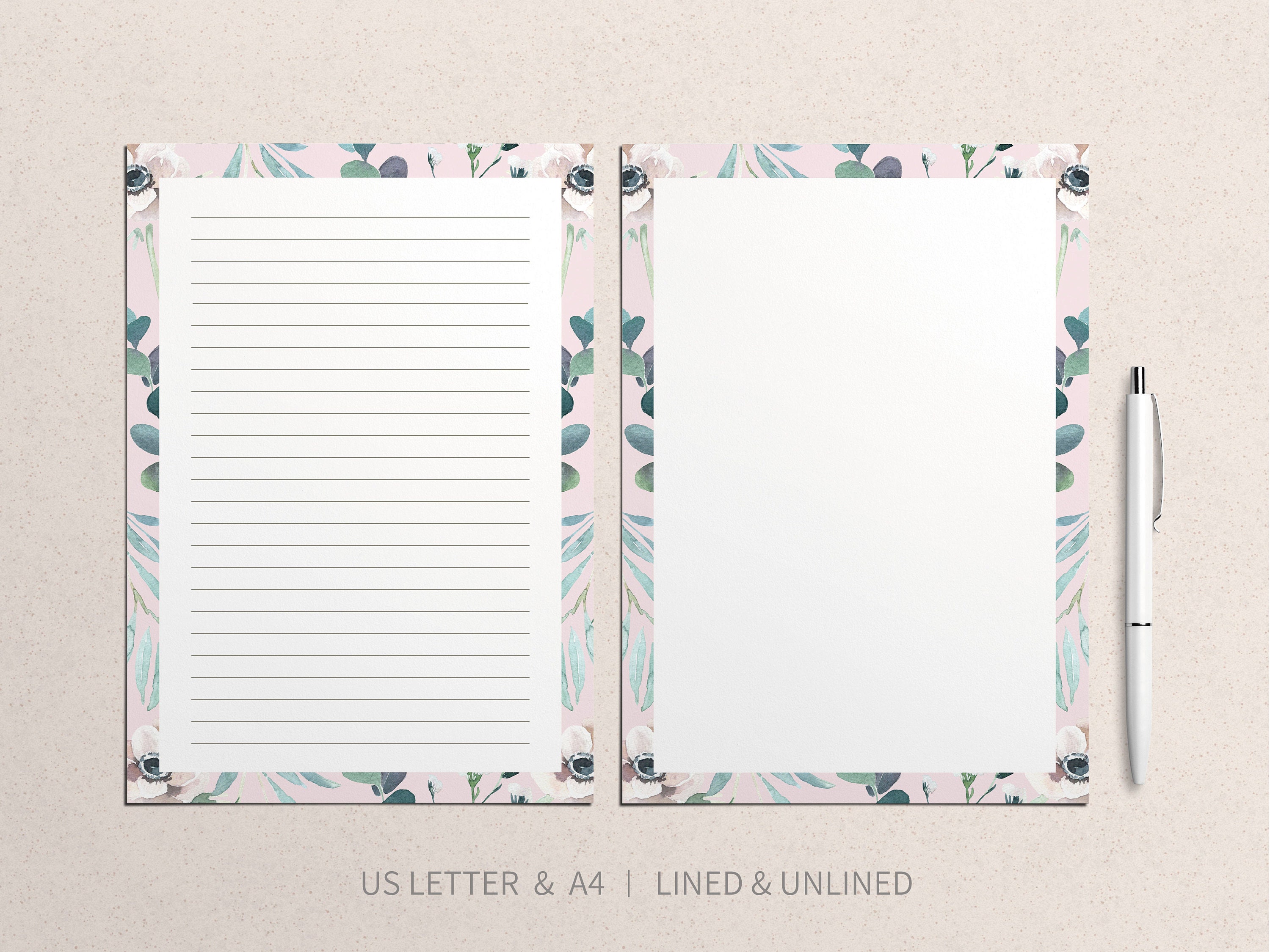 Printable Stationery Paper, Lined Paper Set, Minimalist Stationery ...
