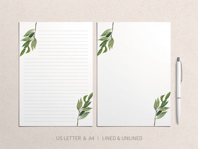Printable Stationery Paper, Lemon Tree Leaf Writing Paper, A4, 8.5x11 ...