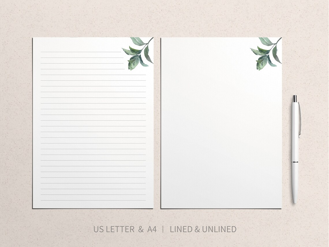 Spring Leaf Stationary Paper, Printable Stationery Paper, Minimalist ...