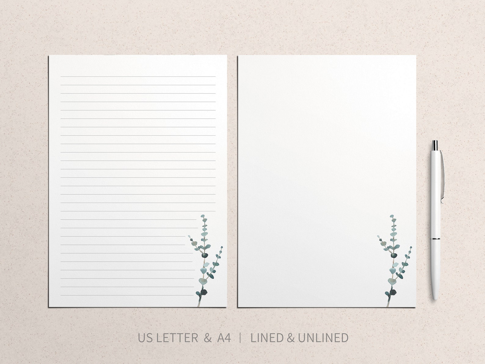 Eucalyptus Stationery Paper, Botanical, Printable Stationary Paper ...