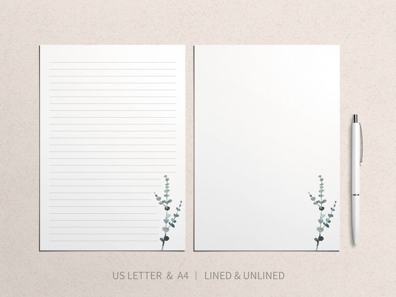 Eucalyptus Stationery Paper, Botanical, Printable Stationary Paper ...