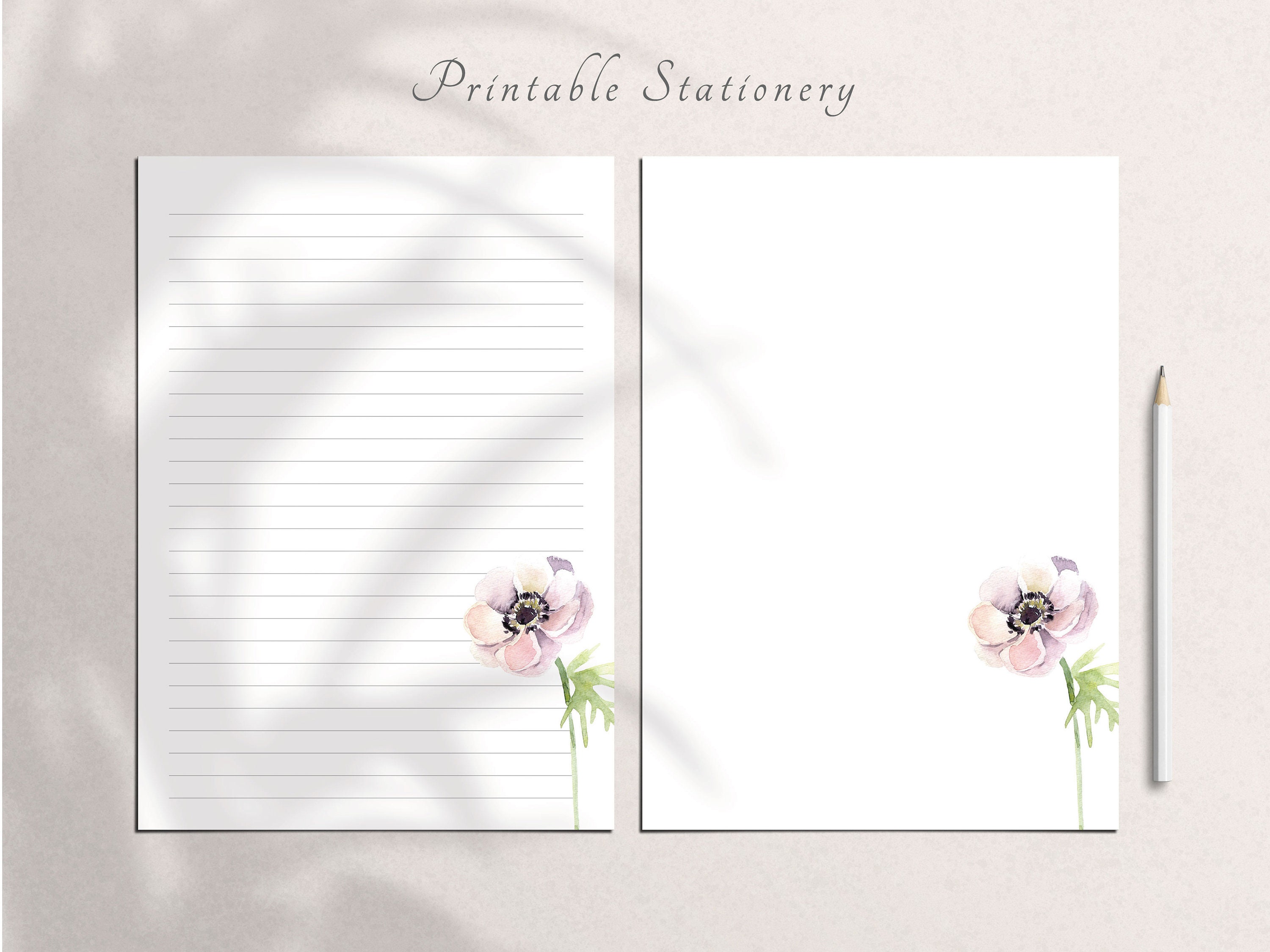 Anemone Floral Printable Stationery Paper Beautiful Floral - Etsy