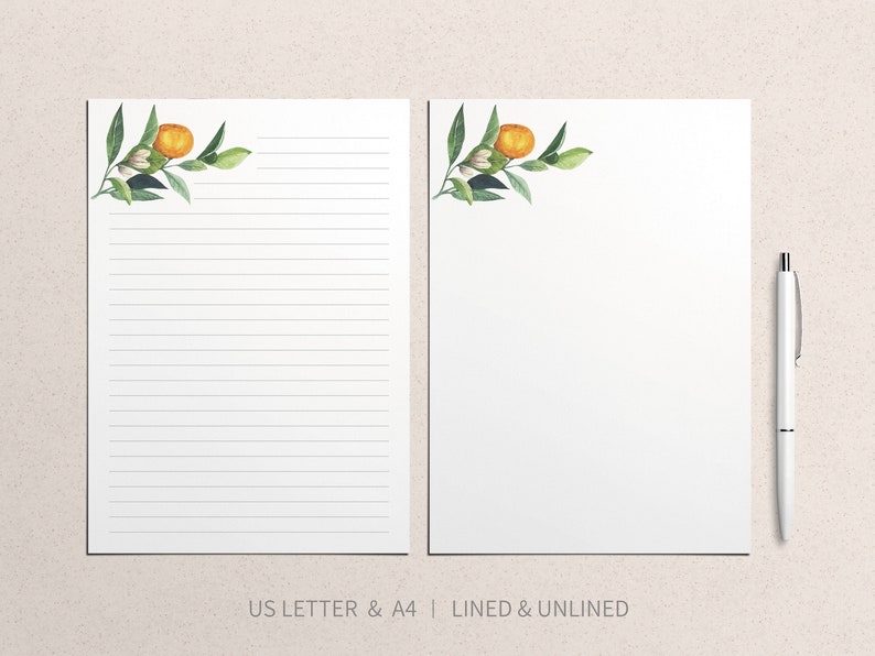 Tangerine Stationery Paper, Printable Stationary Paper, Letter Writing ...