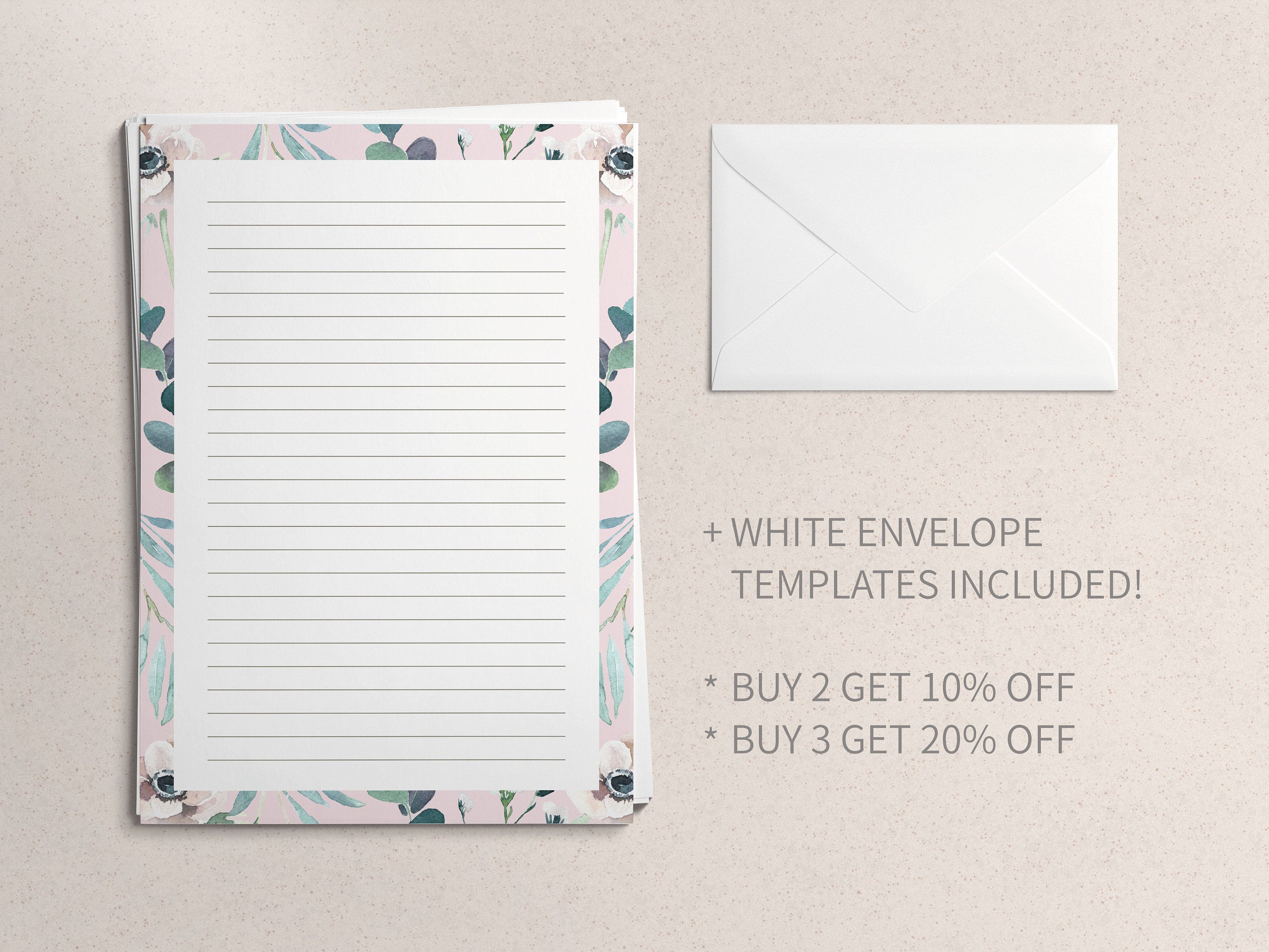 Printable Stationery Paper, Lined Paper Set, Minimalist Stationery ...