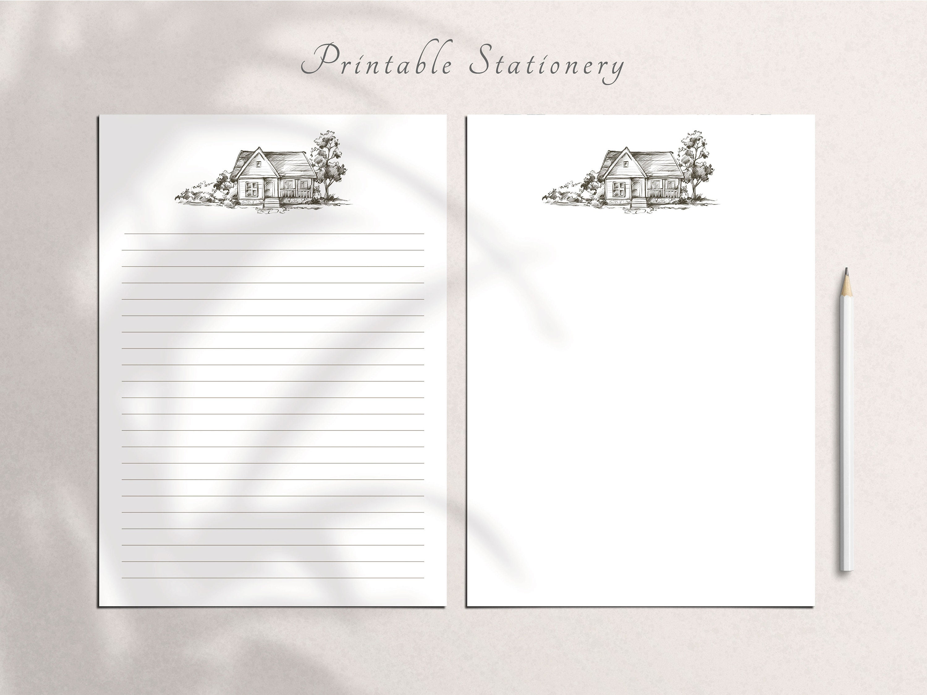 Vintage House Stationery Paper, Minimalist Stationary Paper, A4, 8.5x11 ...