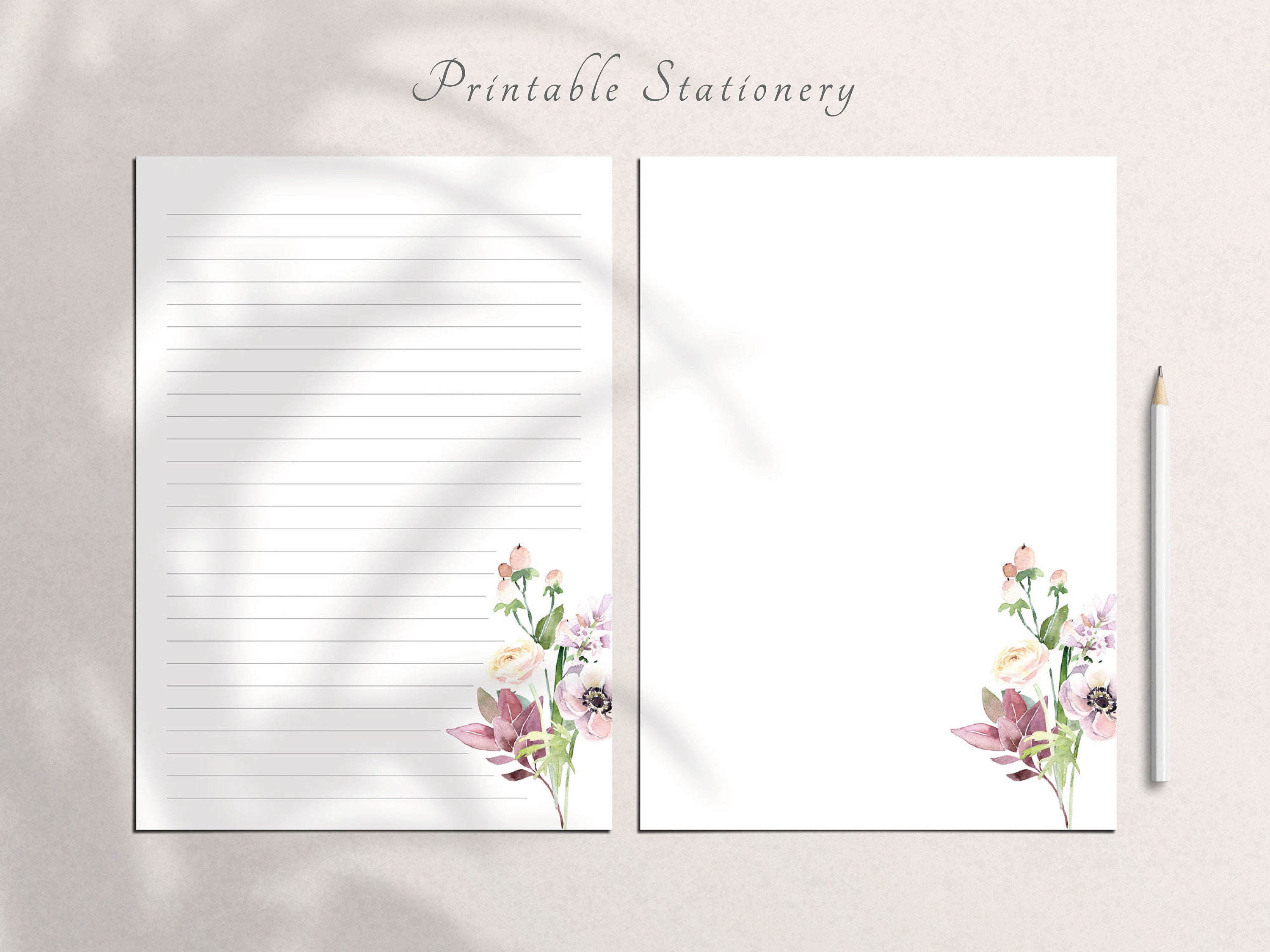 Bouquet Printable Stationary Paper, Floral Stationary Paper, Letter ...