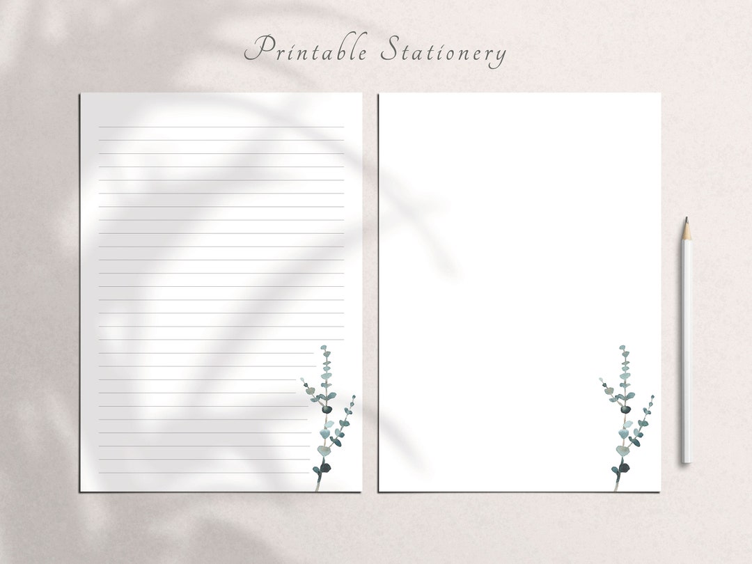 Eucalyptus Stationery Paper, Botanical, Printable Stationary Paper ...
