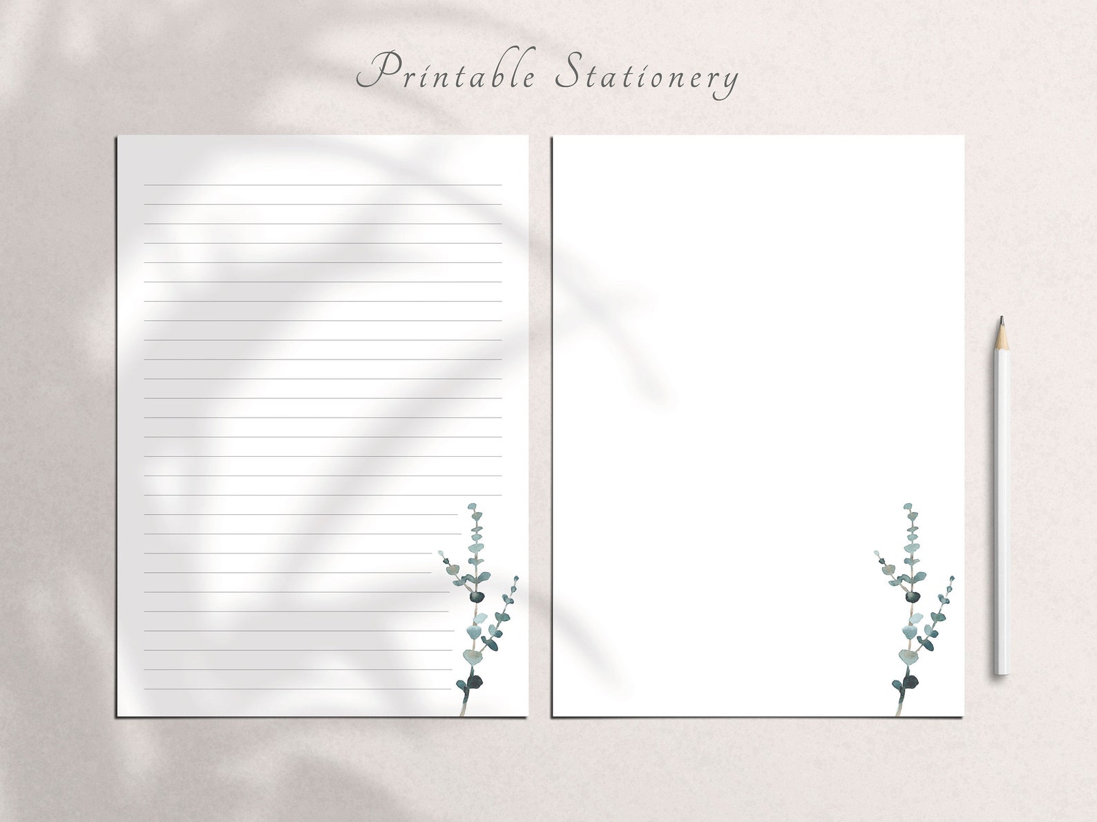 Eucalyptus Stationery Paper, Botanical, Printable Stationary Paper ...
