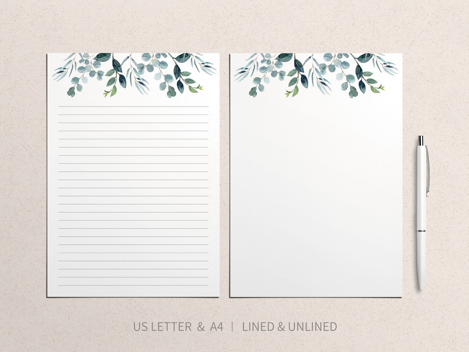 Printable Stationery Paper Green Leaf Writing Paper A4 | Etsy