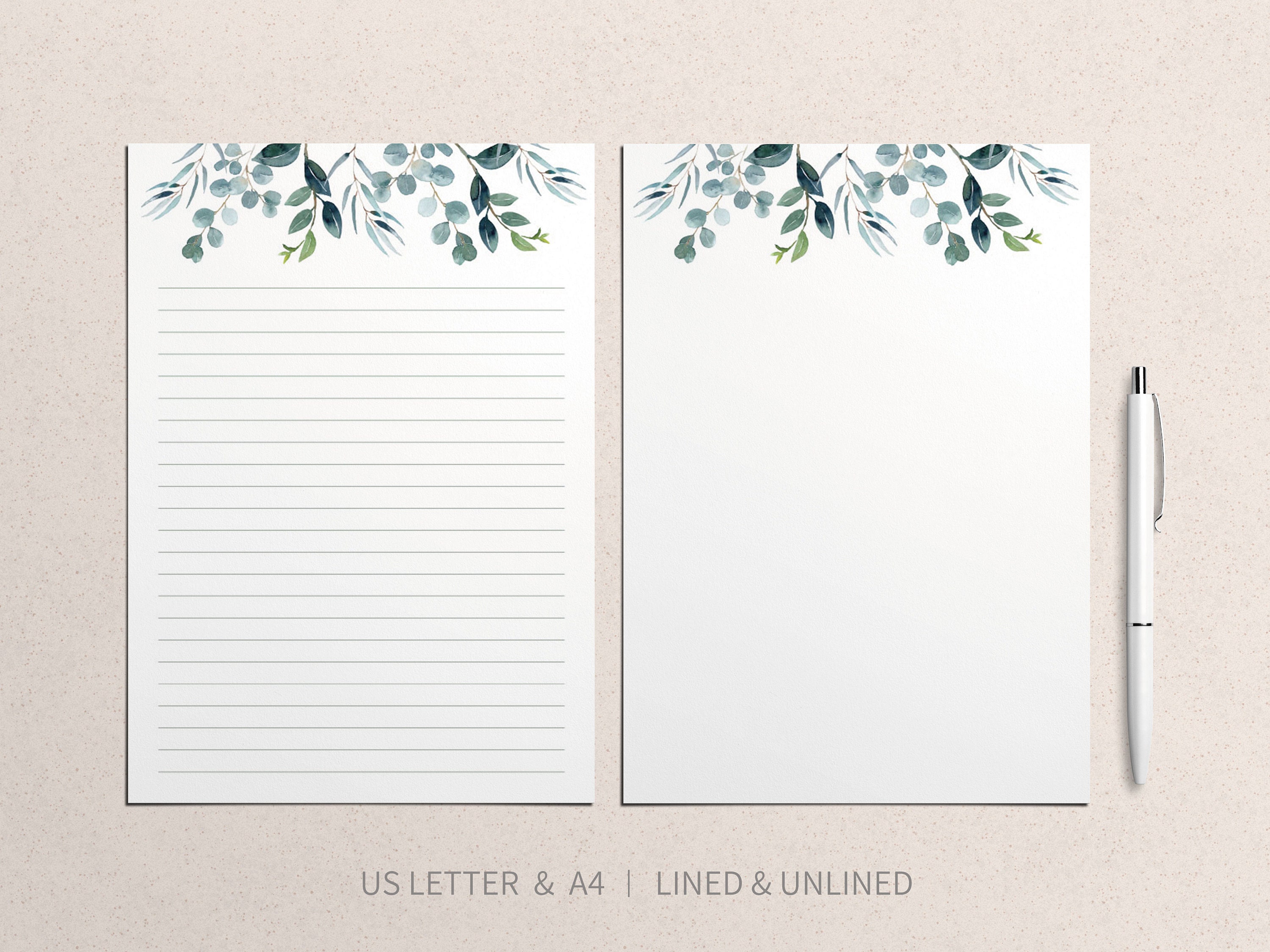 Printable Stationery Paper Green Leaf Writing Paper A4 | Etsy