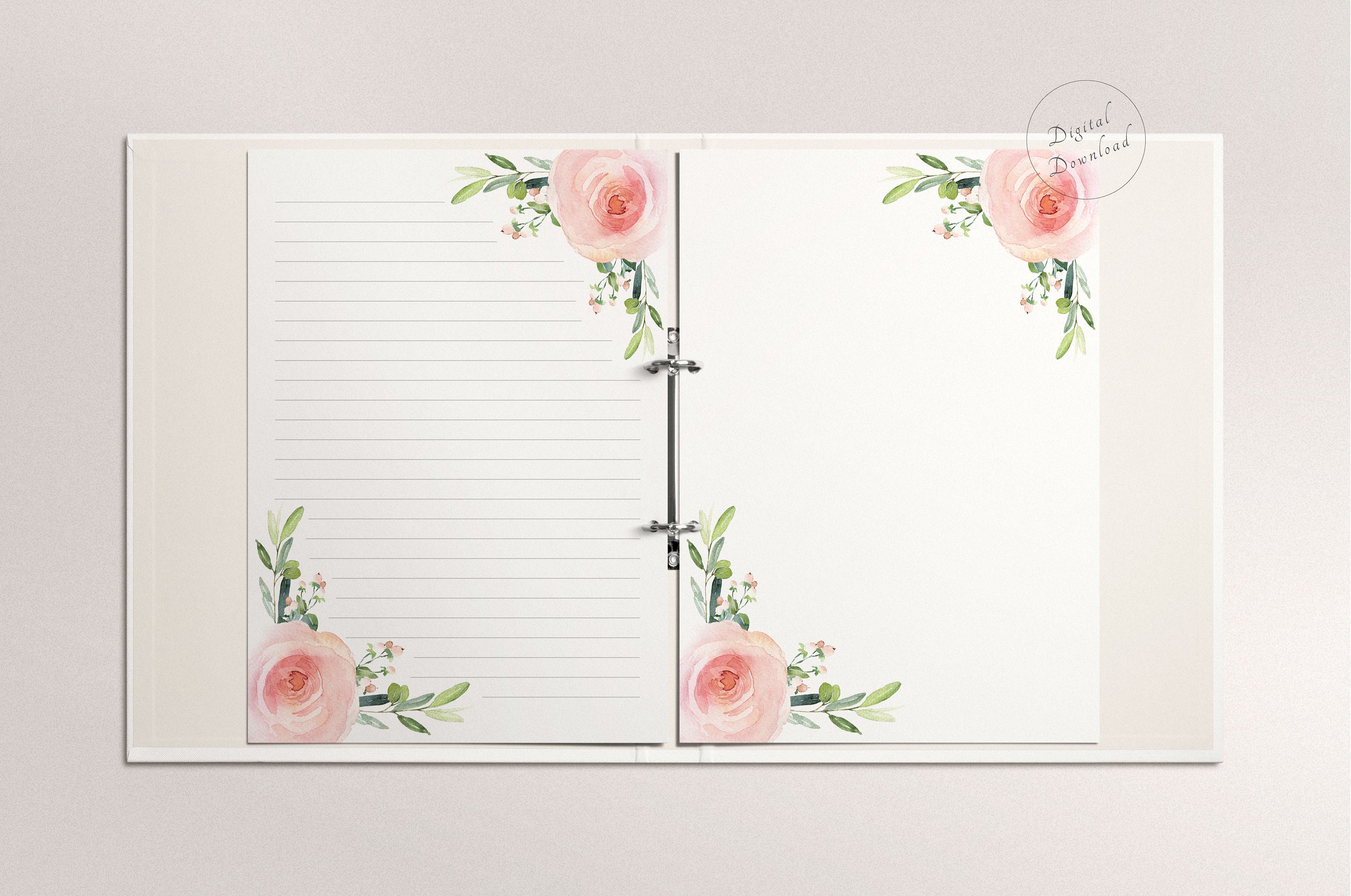 Pink Roses Stationery Paper Digital Letter Writing Paper Lined
