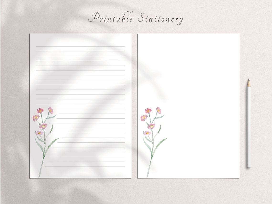 Aster Floral Printable Stationery Paper, Pink Flower Writing Paper ...