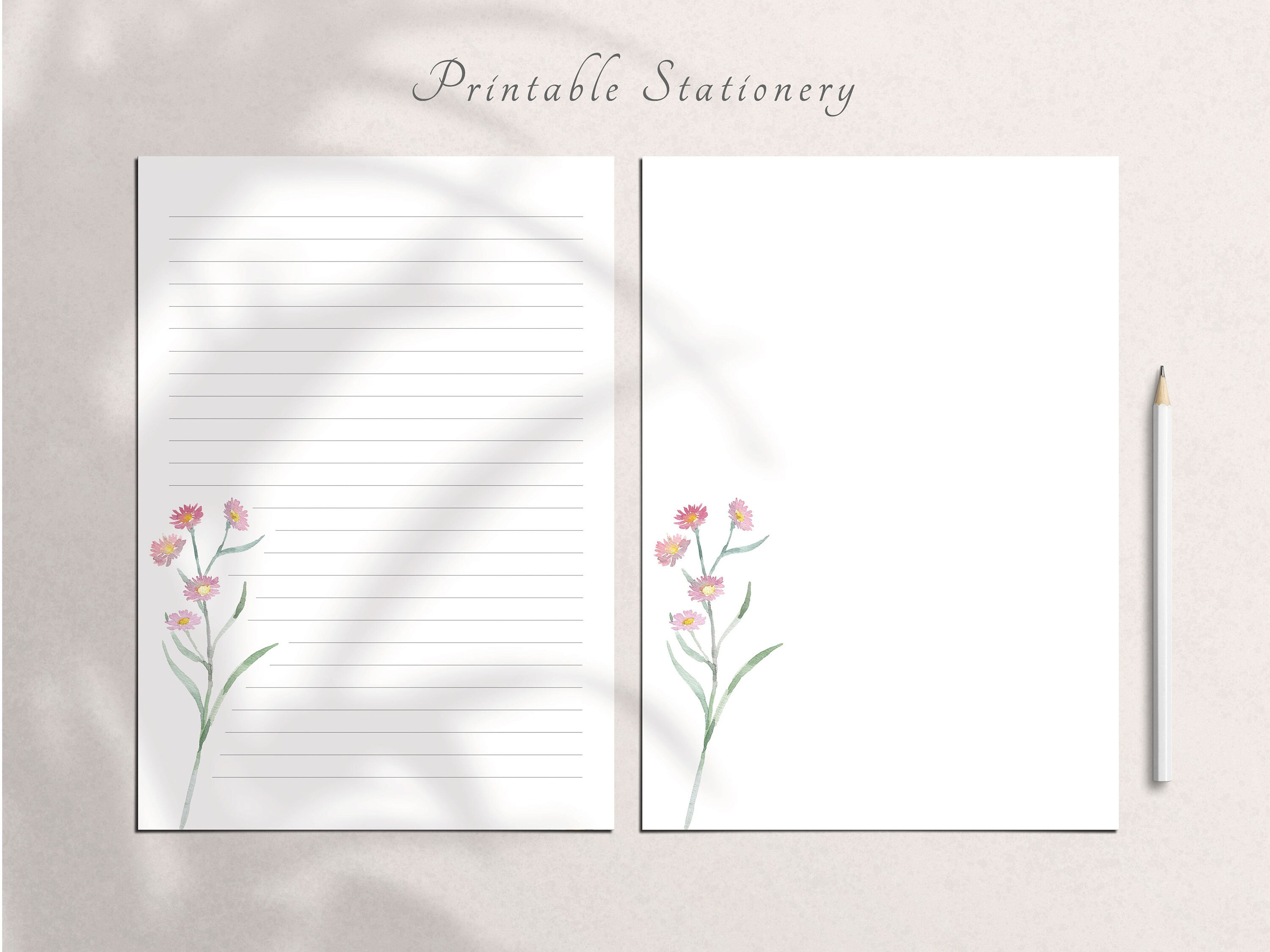 Aster Floral Printable Stationery Paper, Pink Flower Writing Paper ...