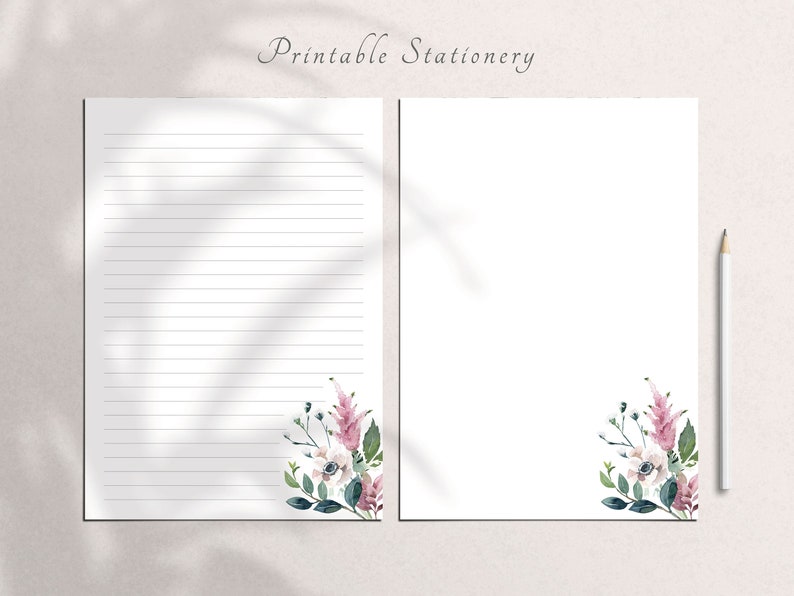 Floral Printable Stationery Paper, Pink Flower Writing Paper, Digital ...