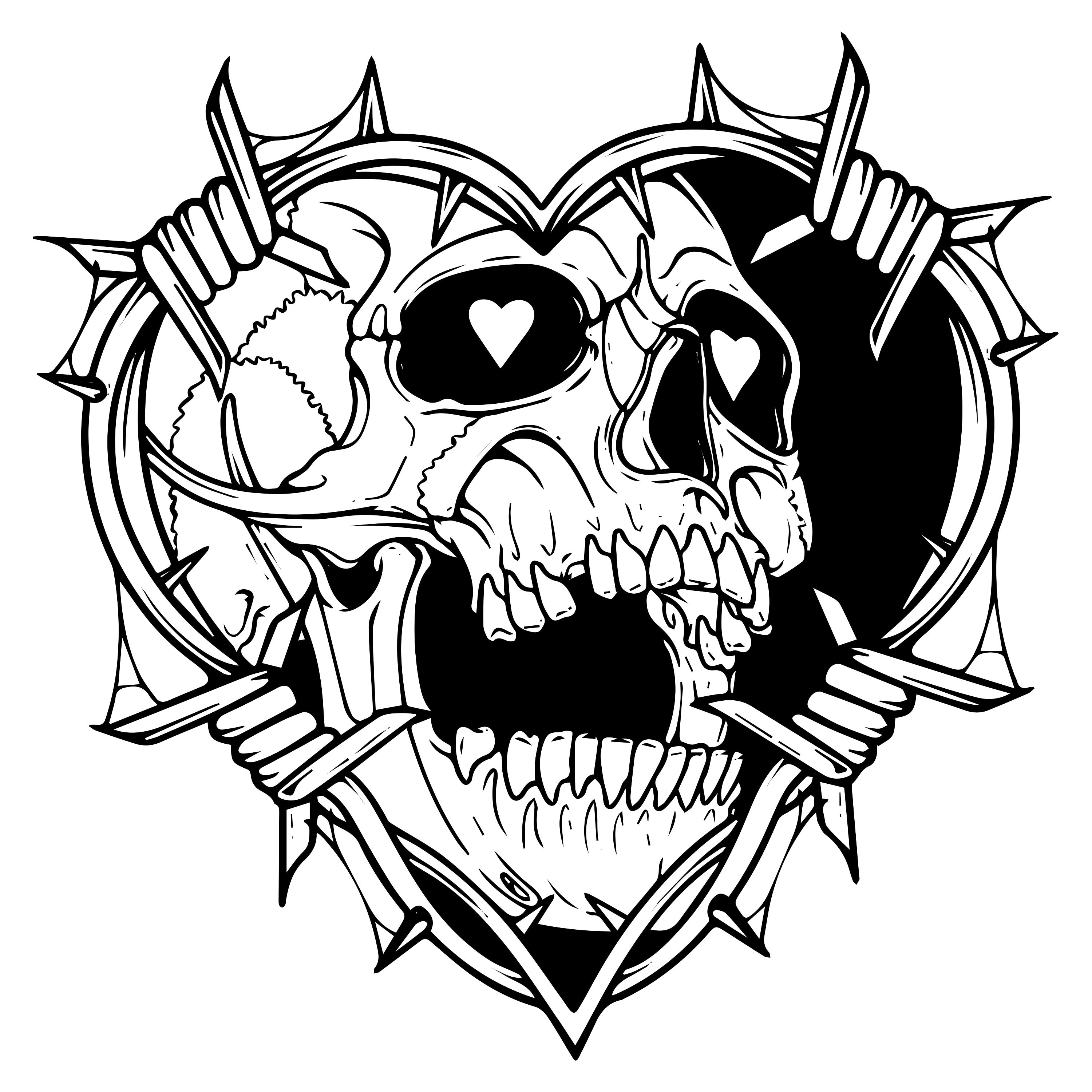 Barbed Wire Skull Drawing