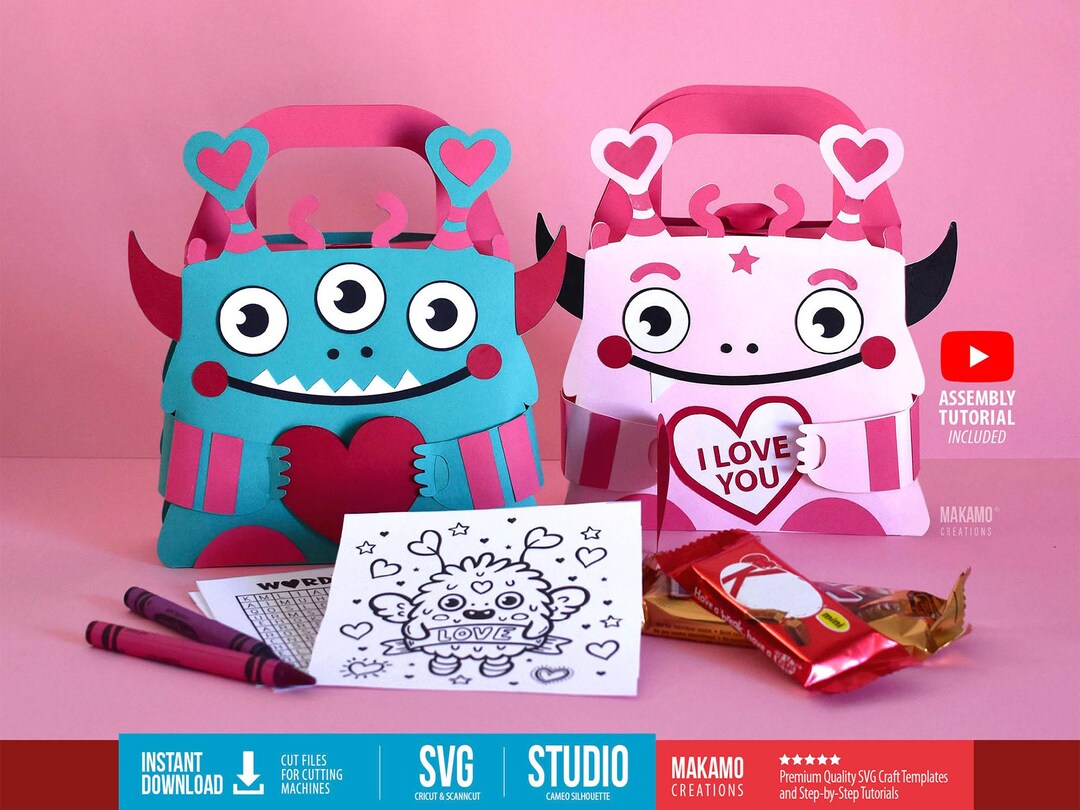 DIY Love Monster Treat Box SVG: Valentine's Day Activity Suitcase ...
