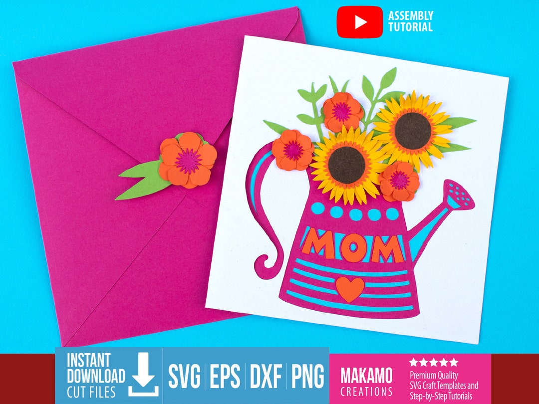 Sunflower Bouquet Card SVG: 3D Watering Can, Mother's Day, Birthday ...