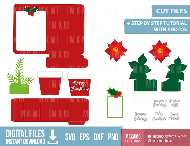Christmas Card SVG 3D Poinsettia Box Card SVG Template DIY - Etsy