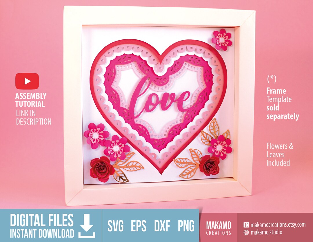 Love Shadow Box SVG, Valentine's Day Shadow Box, Layered Heart & Paper ...