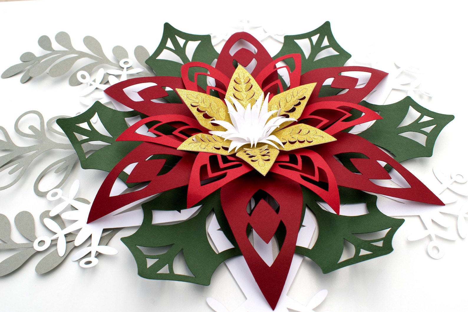 3D Christmas Paper Flowers Svgs, 3D Paper Poinsettia Svg, Cardstock ...
