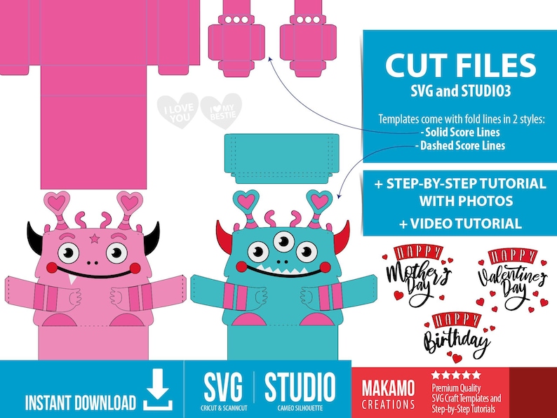 DIY Love Monster Treat Box SVG: Valentine's Day Activity Suitcase ...