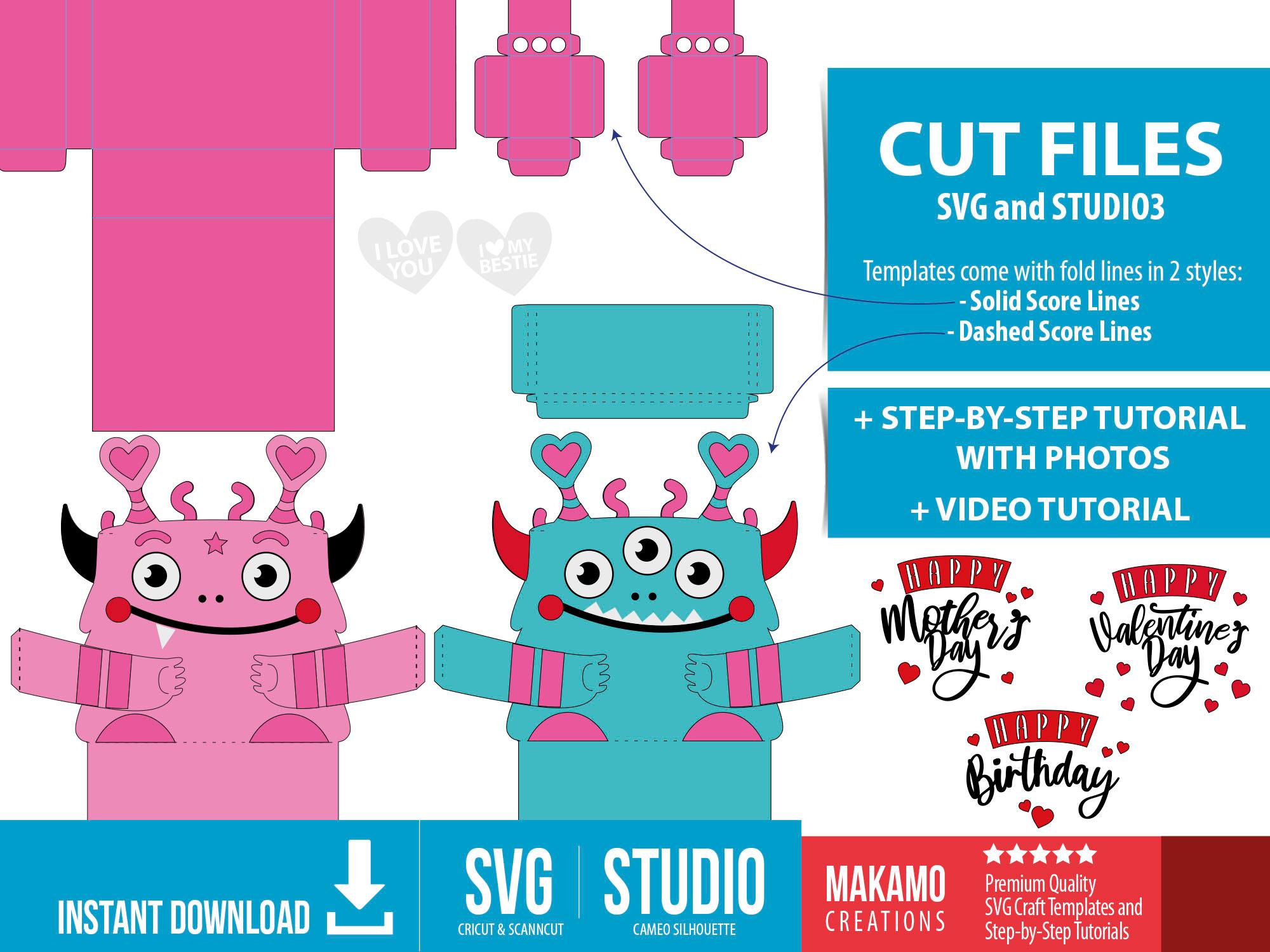 DIY Love Monster Treat Box SVG: Valentine's Day Activity Suitcase ...