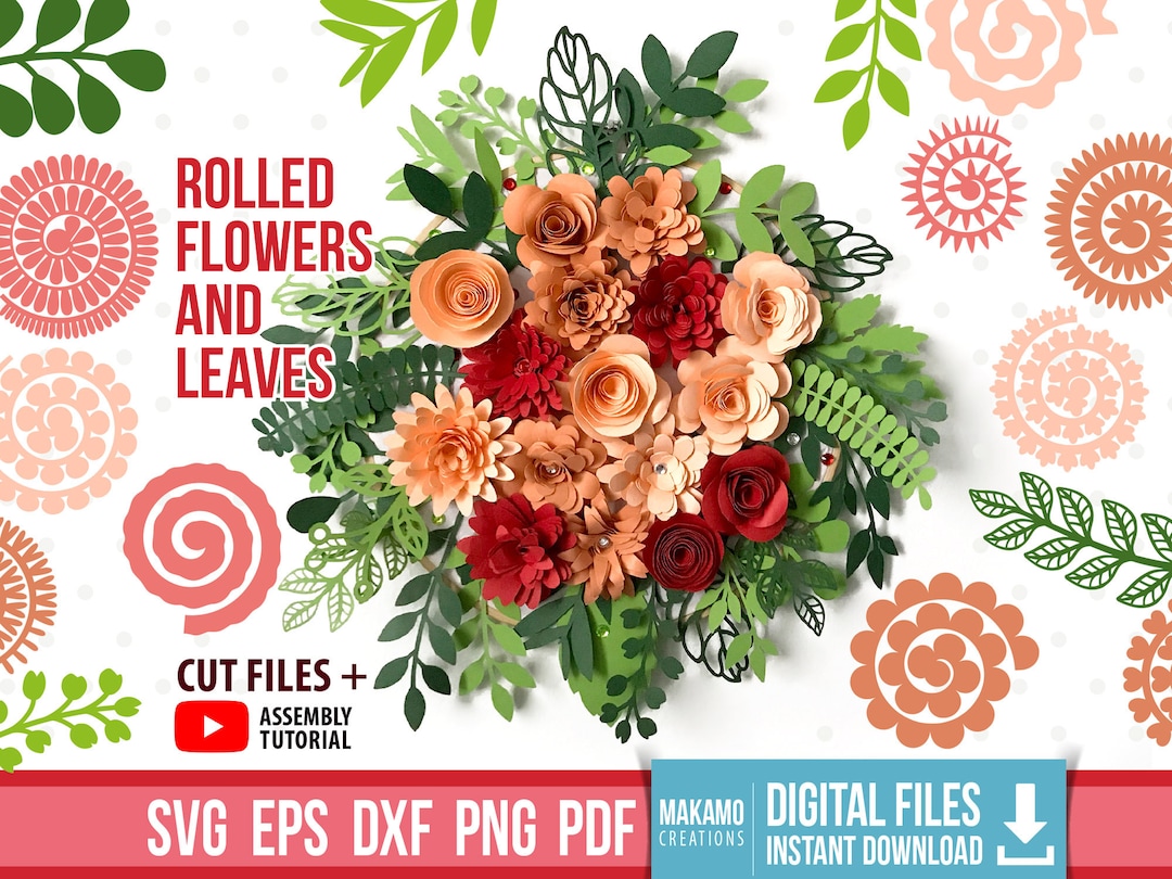 Rolled Blume SVG & Blatt SVG Bundle Rolled Flower svg, Papier Blumen ...