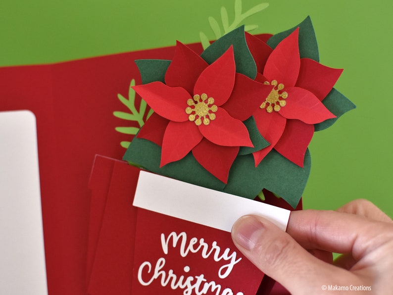 Christmas Card SVG 3D Poinsettia Box Card SVG Template DIY - Etsy