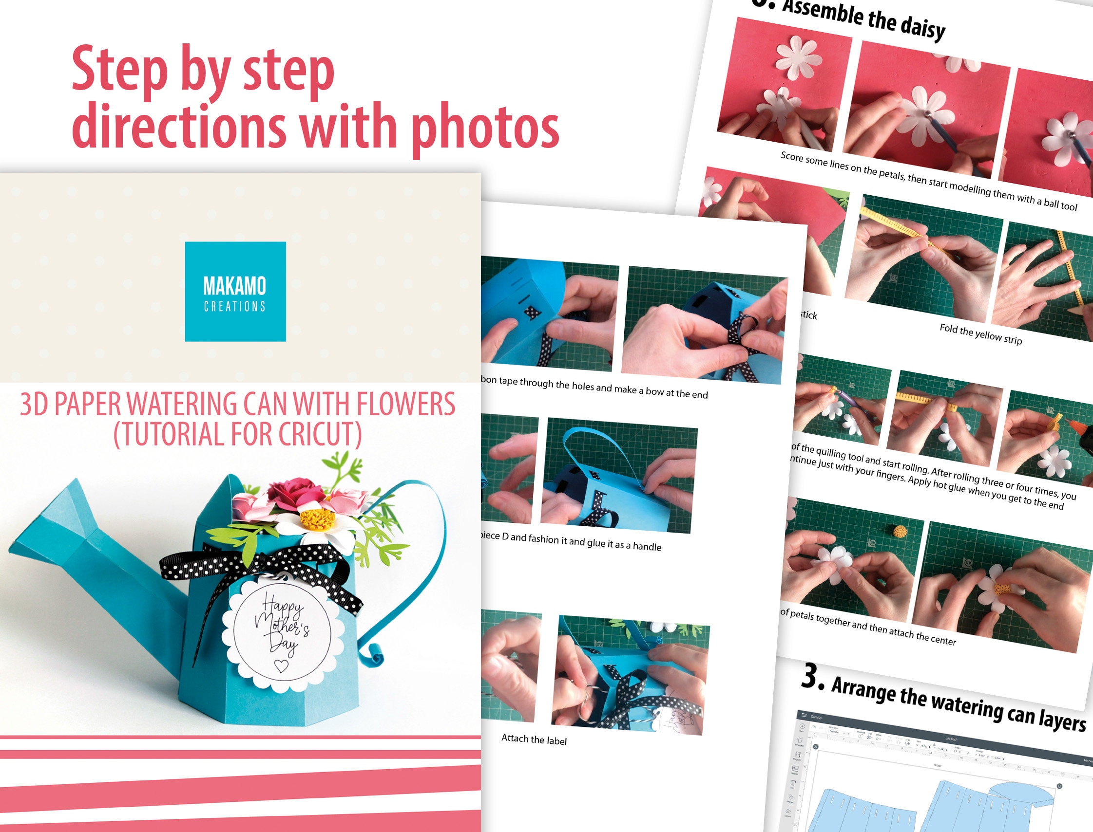 3D Paper Watering Can With Rolled Flowers Svg Digital Template - Etsy ...