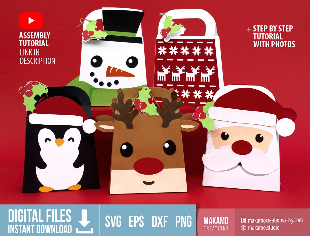 Christmas Gift Bags SVG 5 Templates, DIY Kids Project Digital Cut Files ...