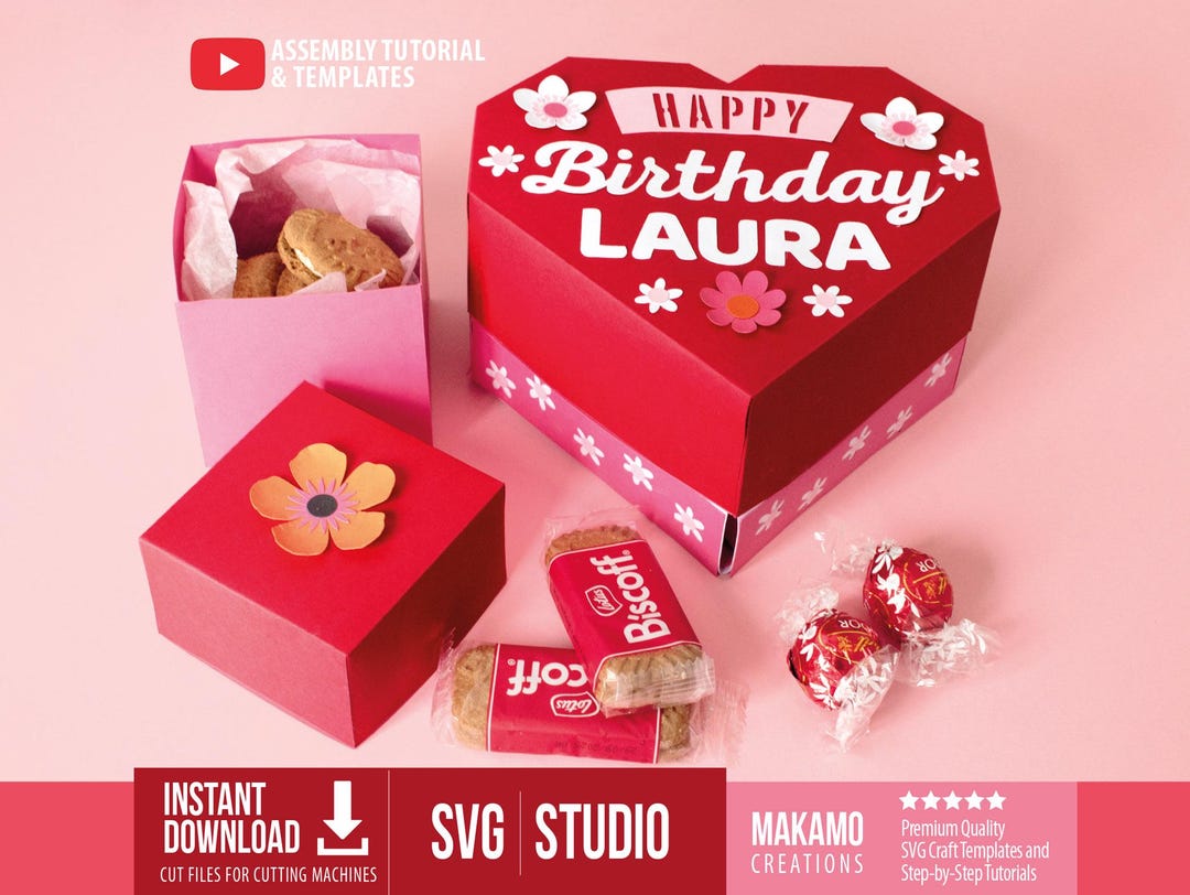DIY Floral Heart Explosion Box SVG Template: Valentine's Day, Birthday ...